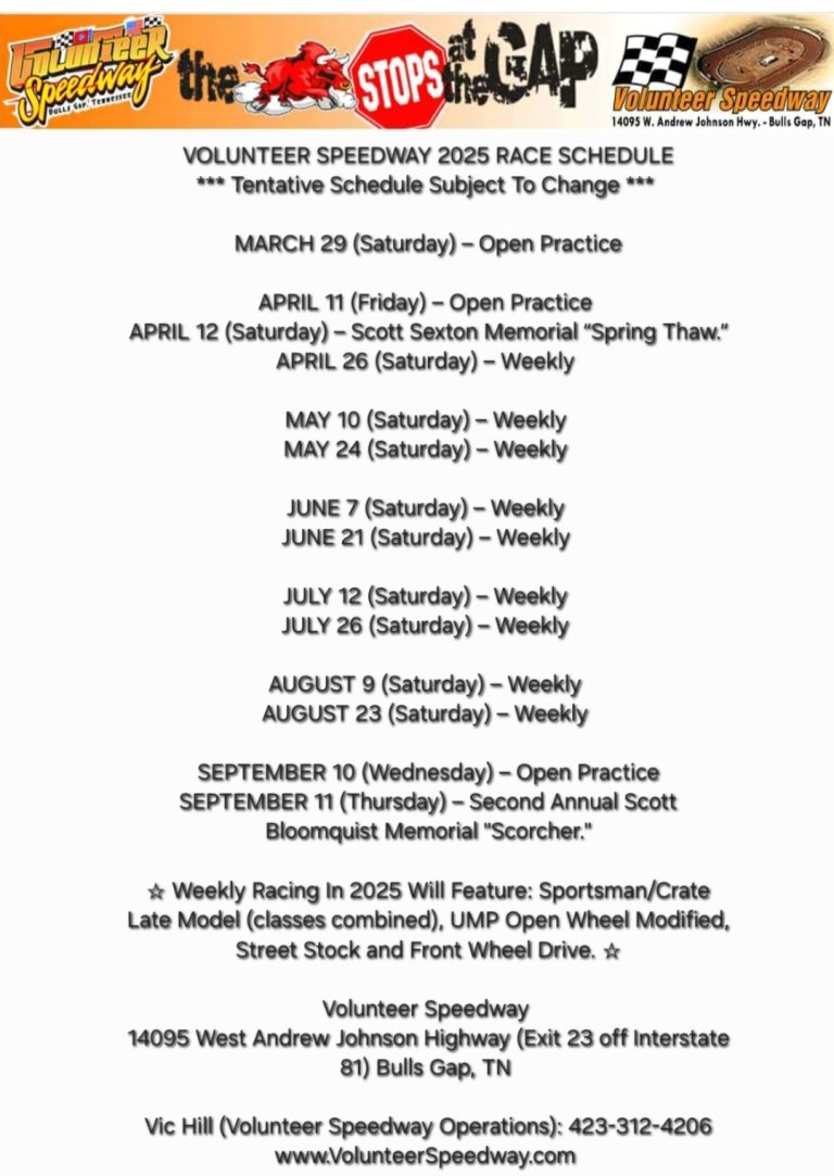 2025 Race Schedule « Volunteer Speedway
